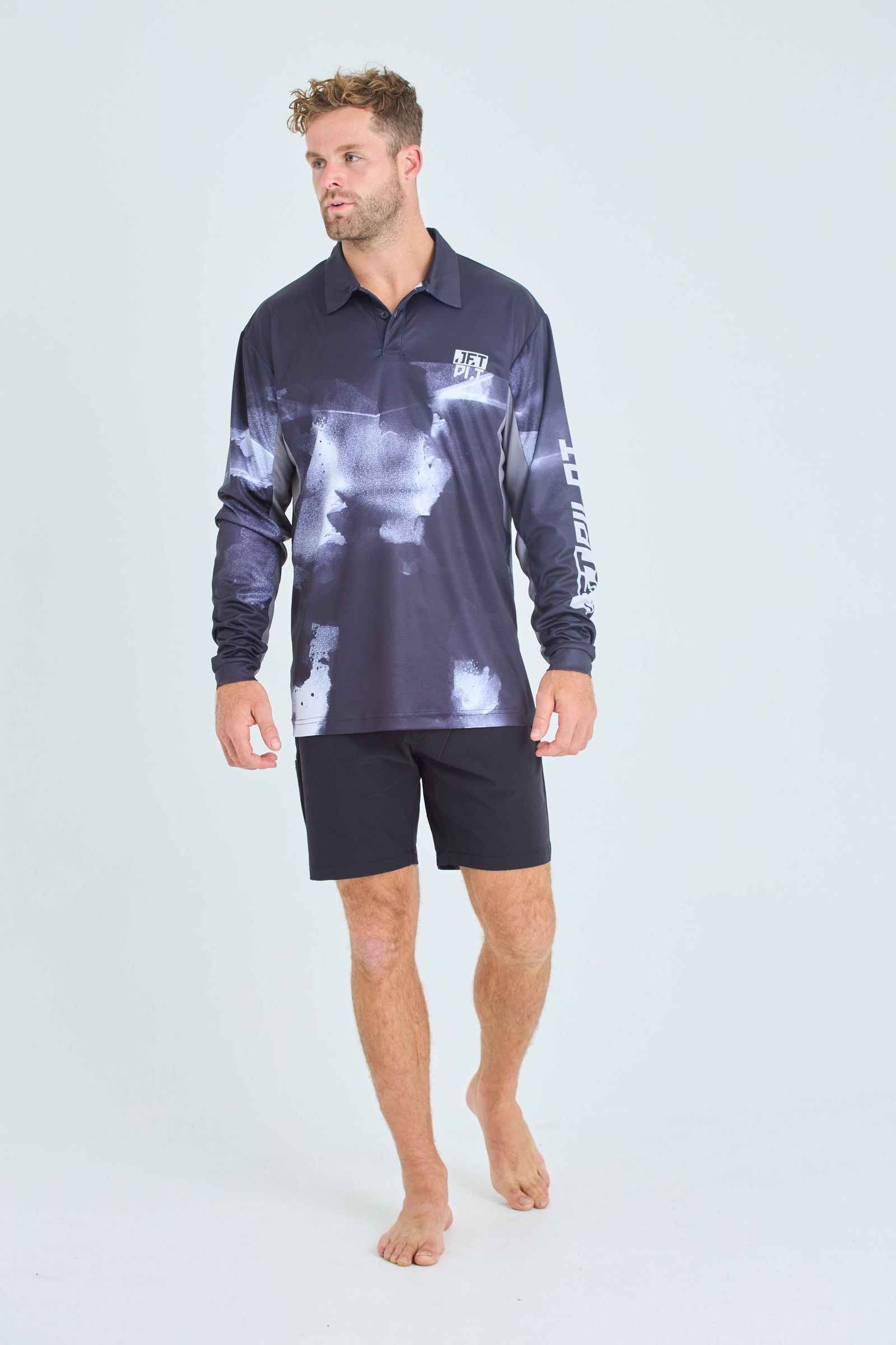 Jetpilot Venture Mens LS Fishing Polo - Black